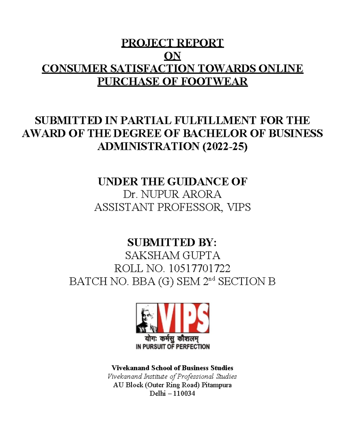 Saksham MPR 2B - minor project report - PROJECT REPORT ON CONSUMER SATISFACTION TOWARDS ONLINE ...