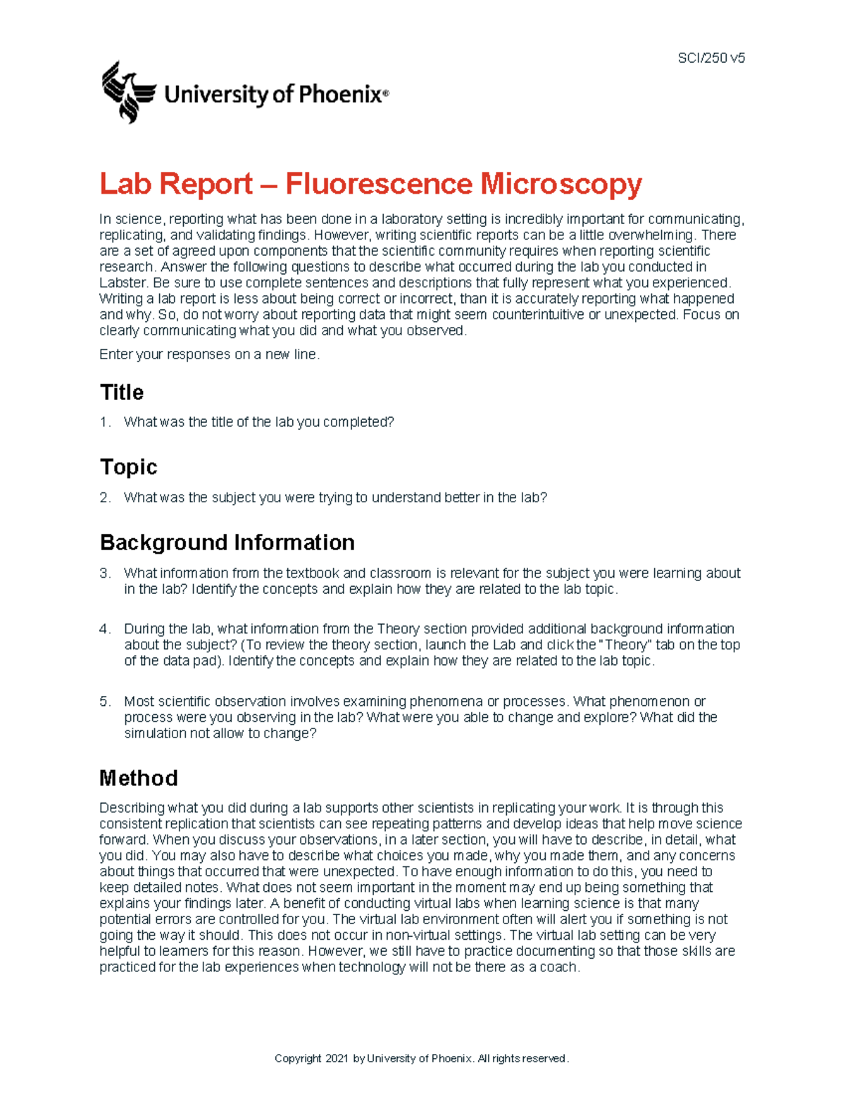 Sci250 v5 wk5 the fluorescence microscopy lab report - SCI/250 v Lab Report – Fluorescence - Studocu