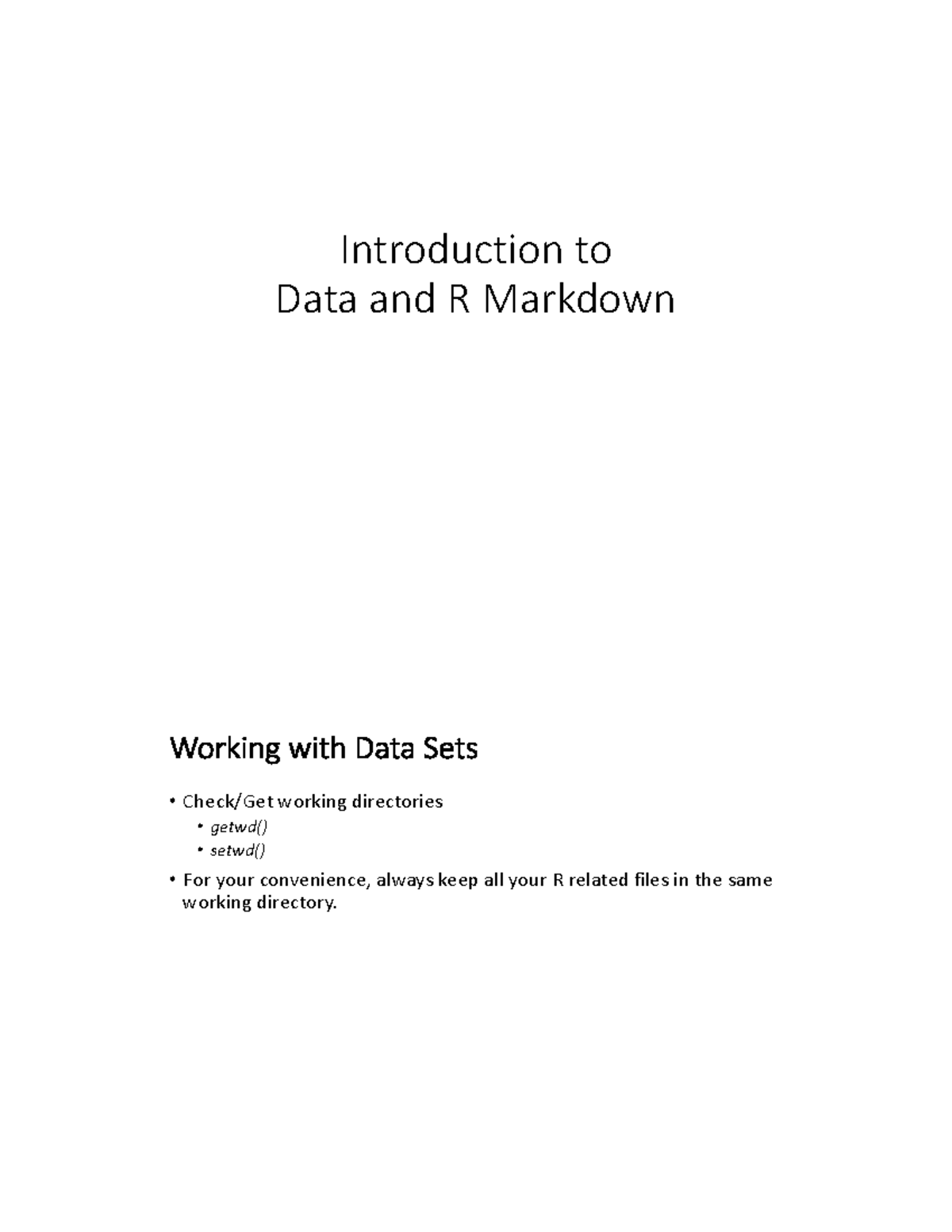Intro 2Data - Introduction to Data and R Markdown Working with Data ...