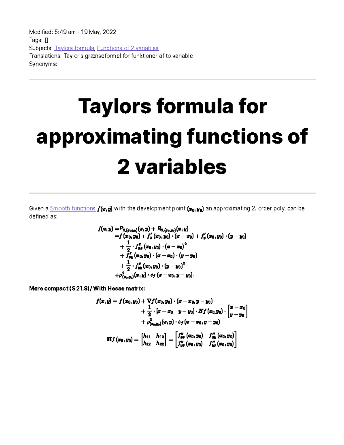 Taylors formula for approximating functions of 2 variables - Modified ...