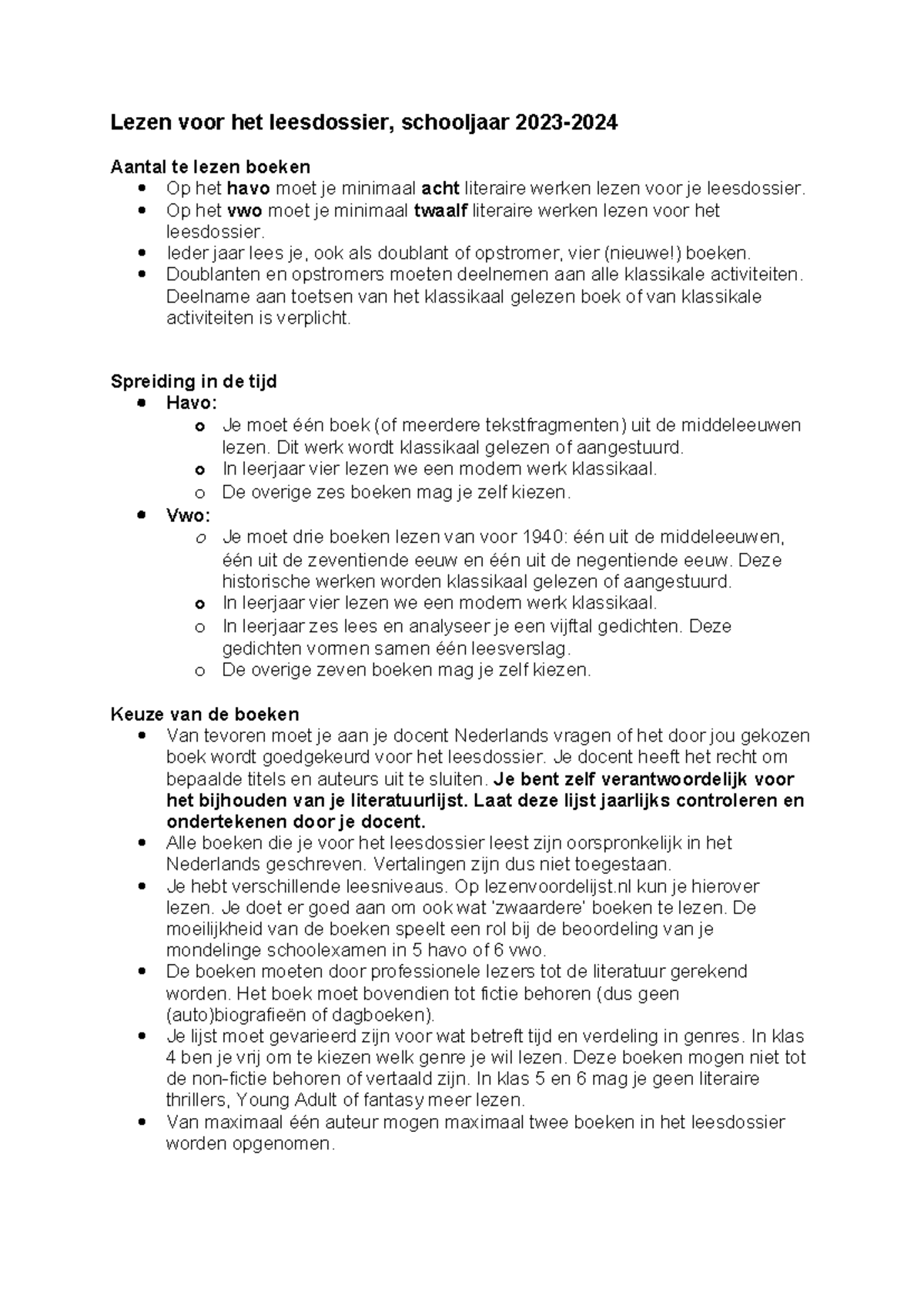 Eisen leesdossier 2023-2024 - Lezen voor het leesdossier, schooljaar ...