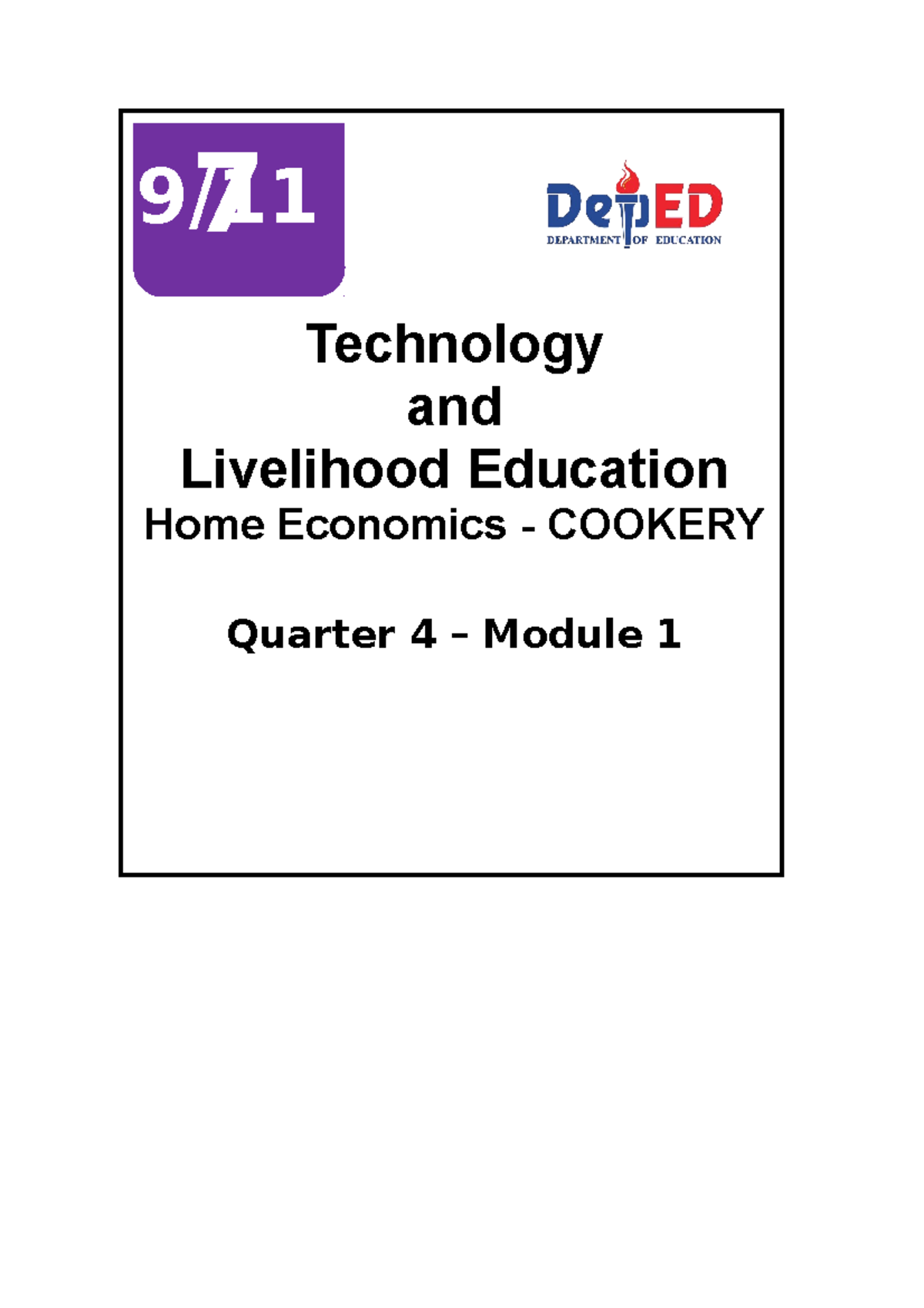 Tletvl HE Cookery 9 11 Q4 Module 1 - 9/11 7 Technology and Livelihood ...