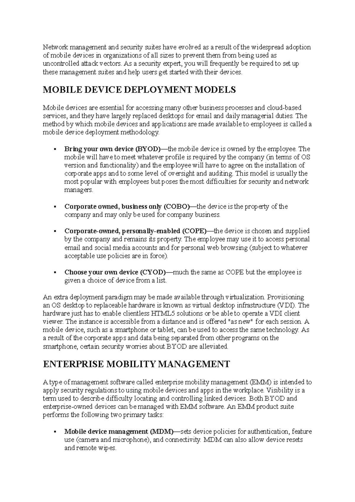 Implement Mobile Device Management - Network management and security ...