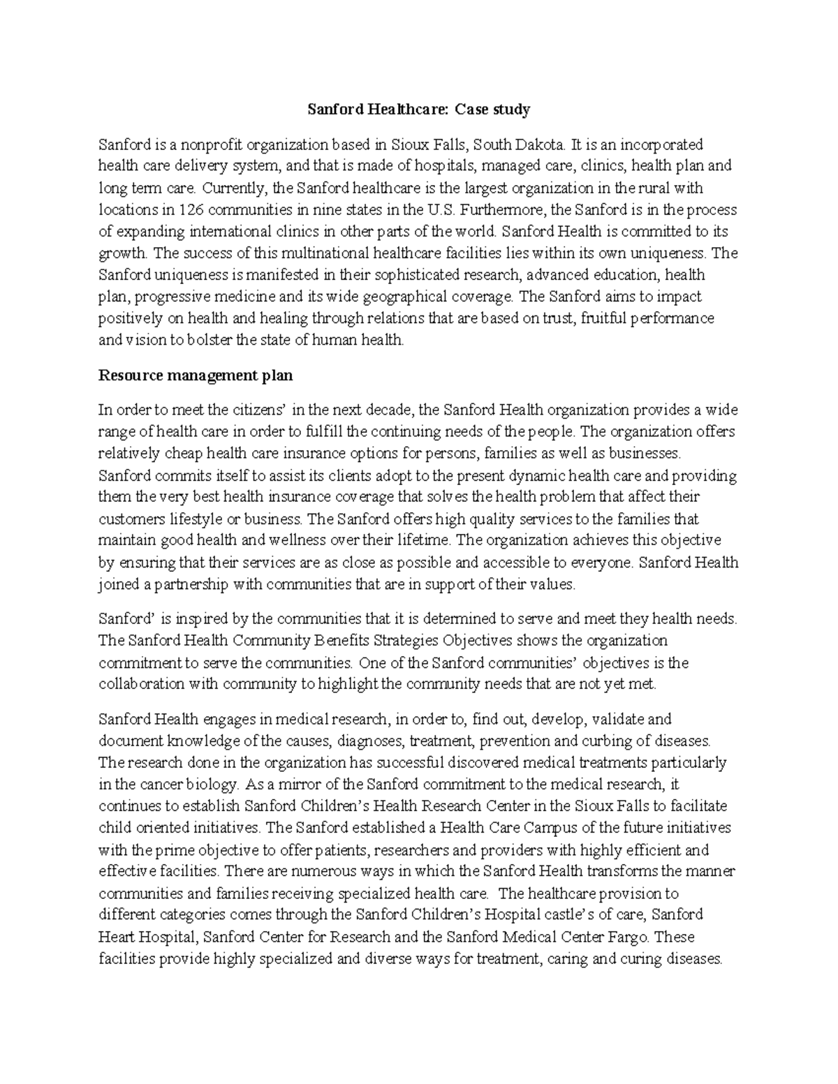 Sanford Healthcare. Case study - Sanford Healthcare: Case study Sanford ...