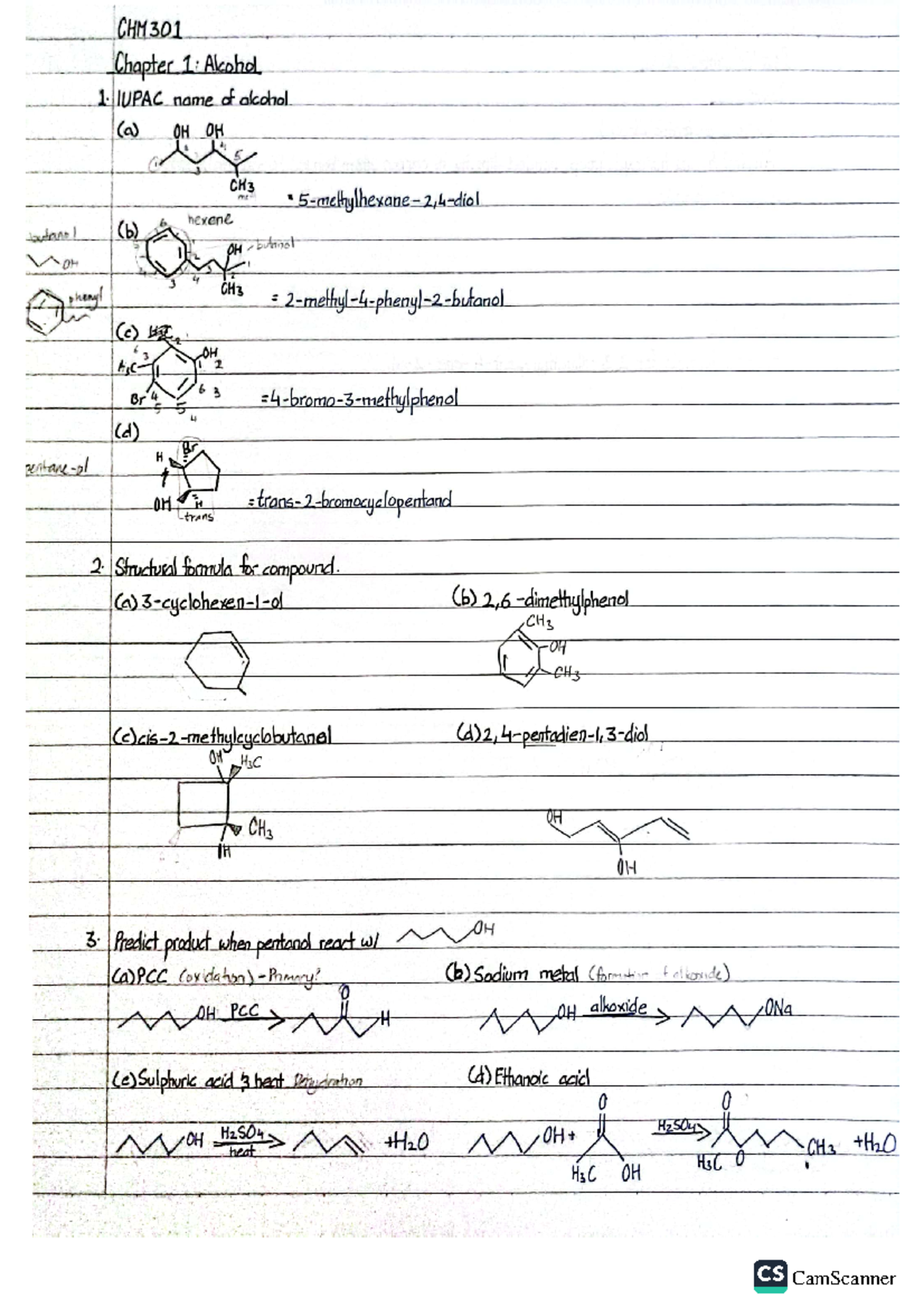 CHM301 Tuto 1 - Applied Sciences - CHM301 Chapter 1: Alcohol 1. IUPAC name of alcohol (a) OH OH ...