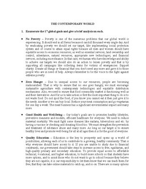 The Contemporary World - Reflection Activity - Sustainable Development ...
