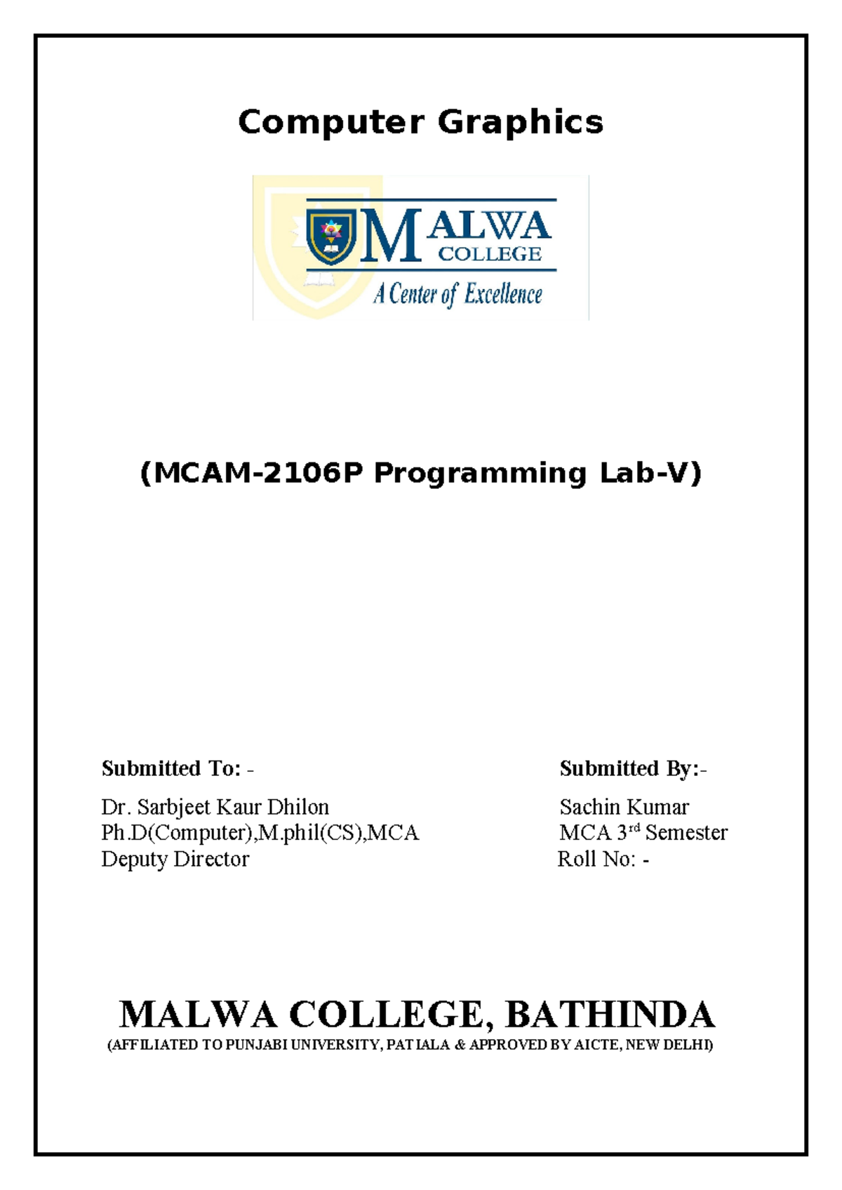 Graphics Programing - Computer Graphics (MCAM-2106P Programming Lab-V ...