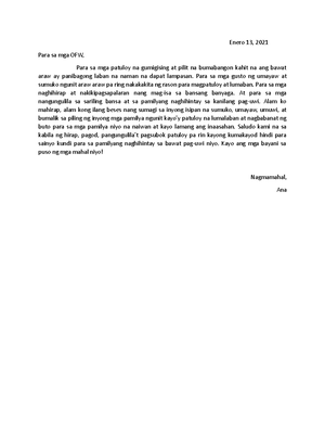 An Open Letter to Overseas Filipino Workers - Enero 13, 2021 Para sa ...
