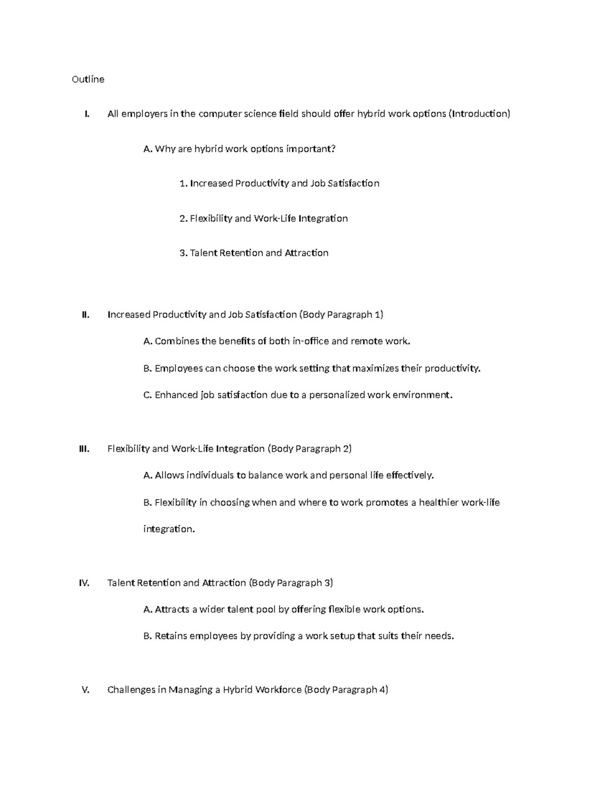 Outline - Outline I. All employers in the computer science field should ...