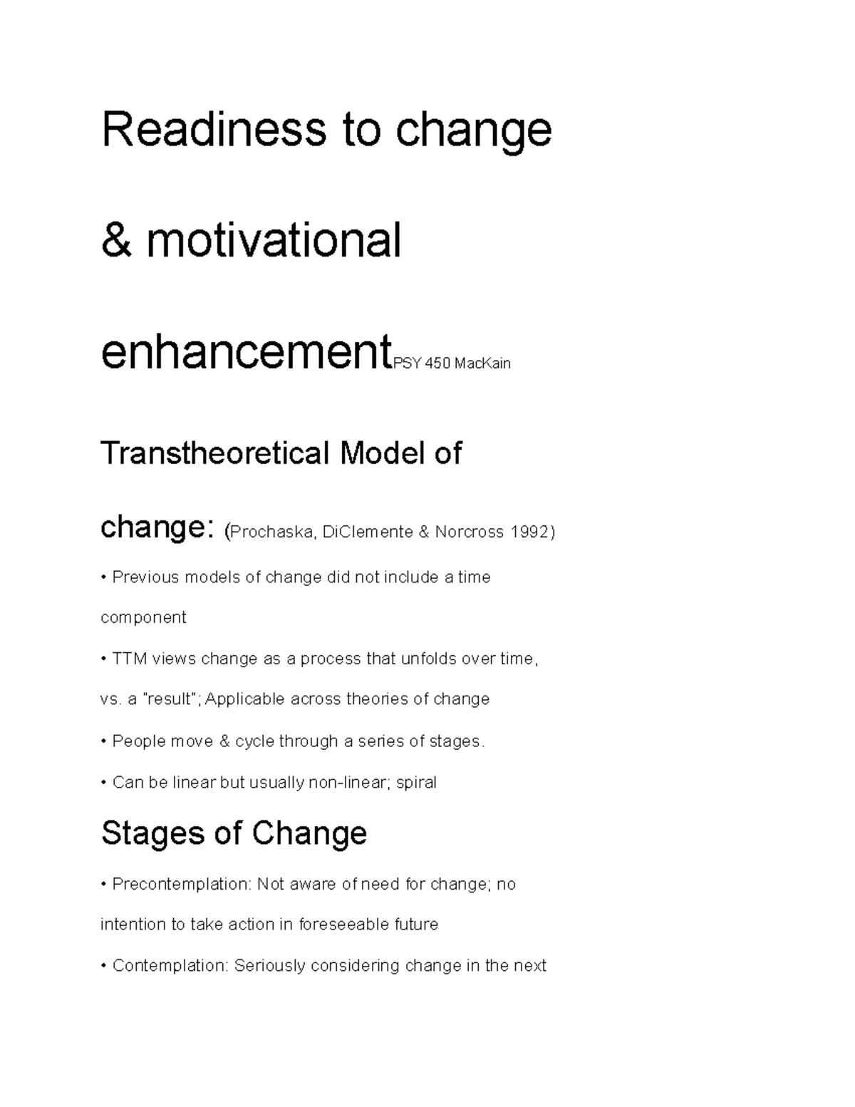 Readiness to change - notes - Readiness to change & motivational ...