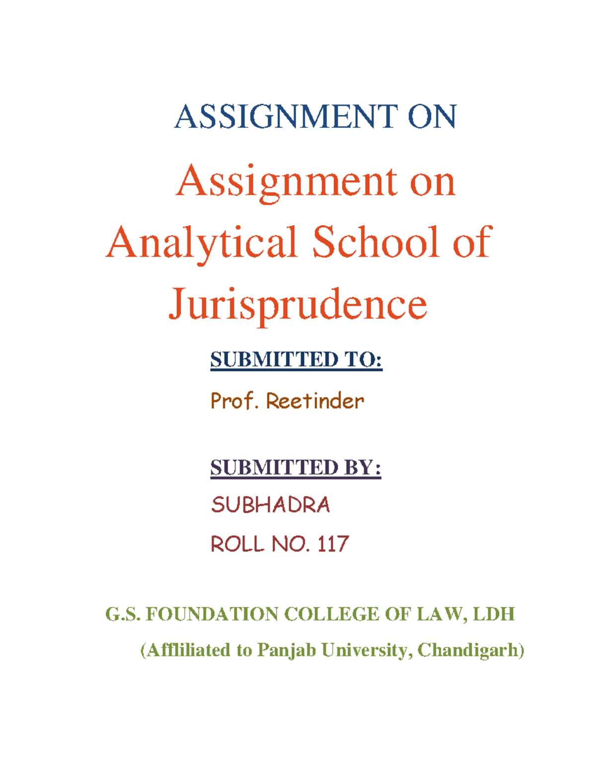 Questions and answers - ASSIGNMENT ON Assignment on Analytical School of Jurisprudence SUBMITTED ...