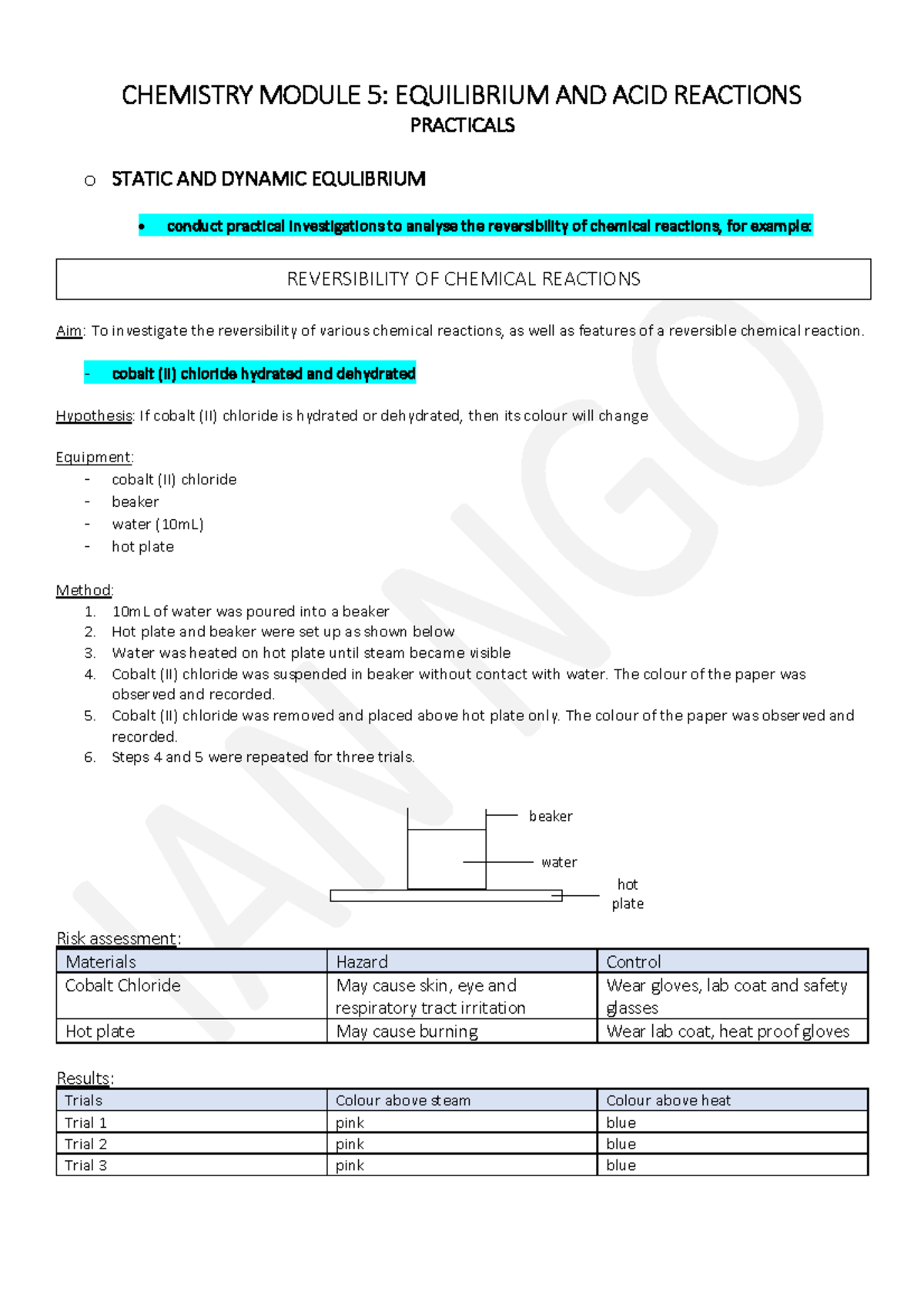 Chemistry Mod 5 Practicals - CHEMISTRY MODULE 5: EQUILIBRIUM AND ACID ...