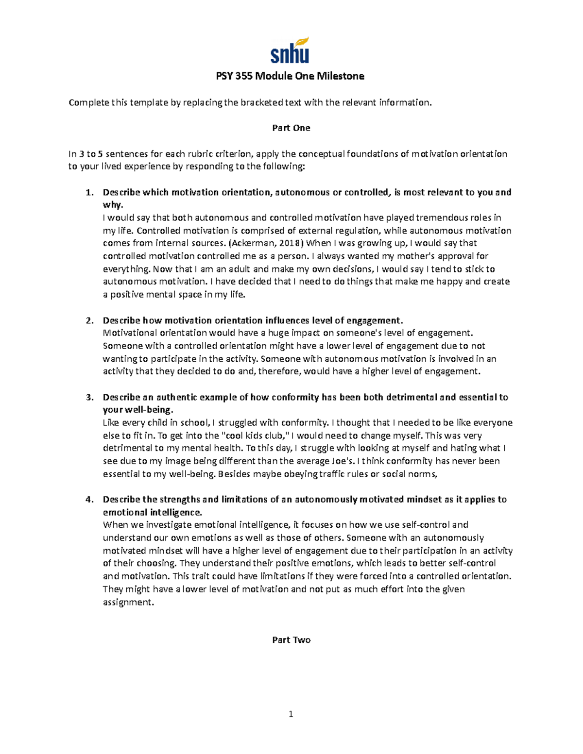 William Lawson PSY 355 Module One Milestone - PSY 355 Module One ...