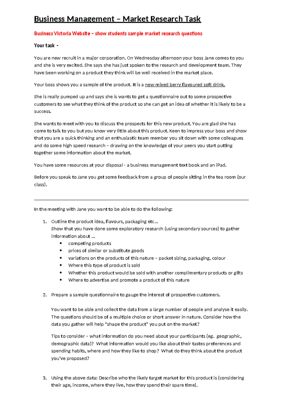 1.8 Business Management - market research task - Business Management ...