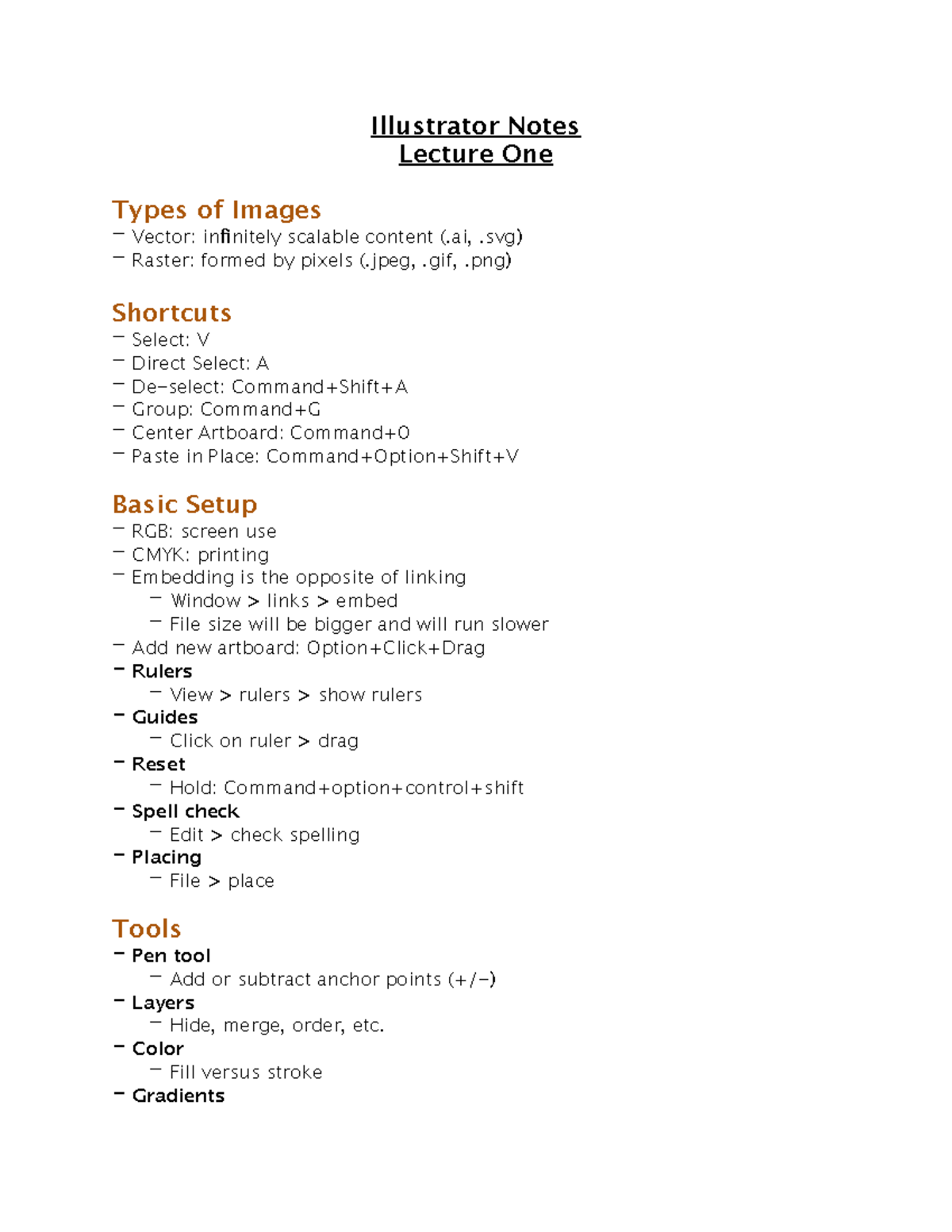Illustrator Notes - Illustrator Notes Lecture One Types of Images ...