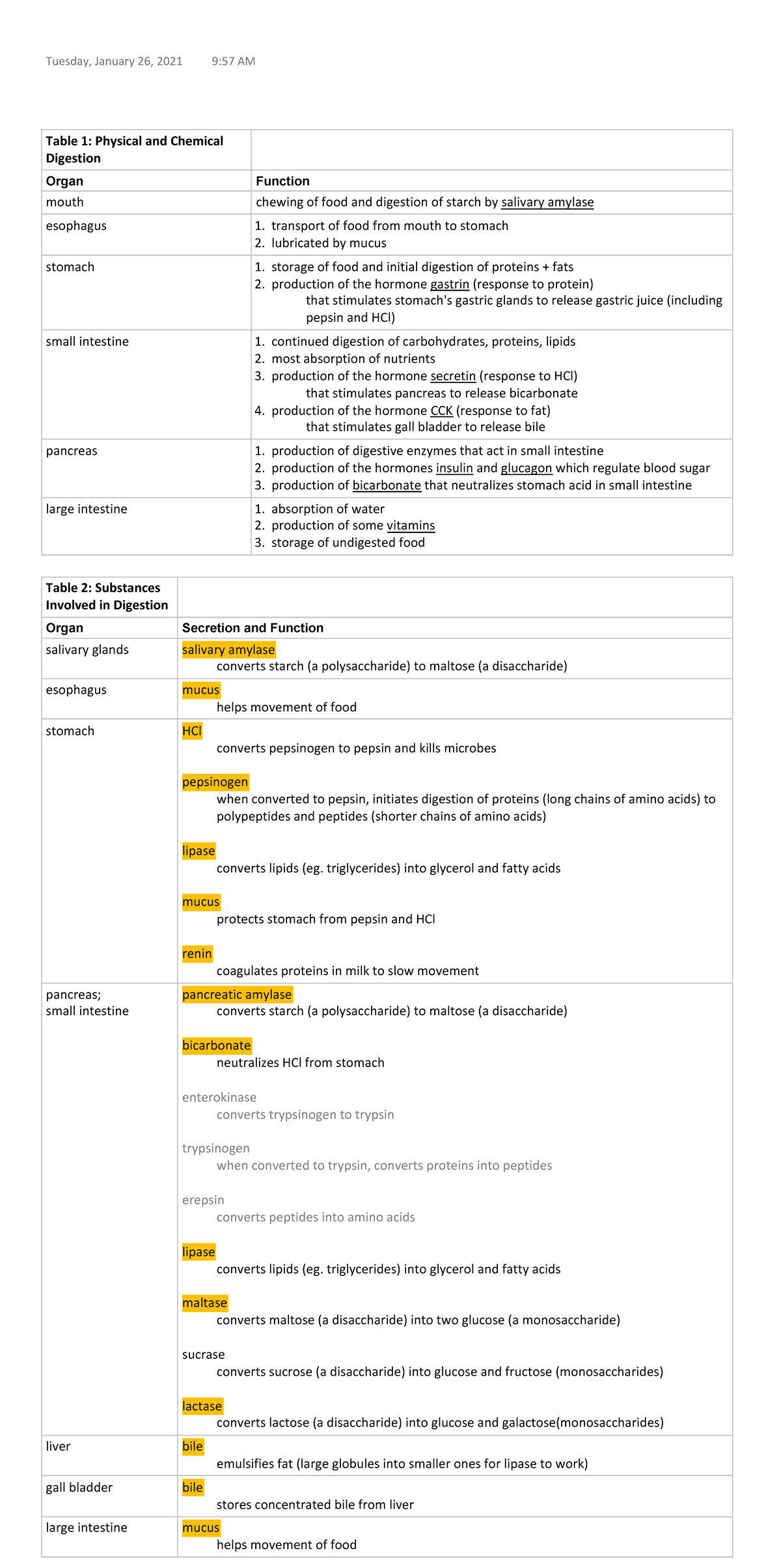 Table 1 Physical and Chemical Digestion - Table 1: Physical and ...