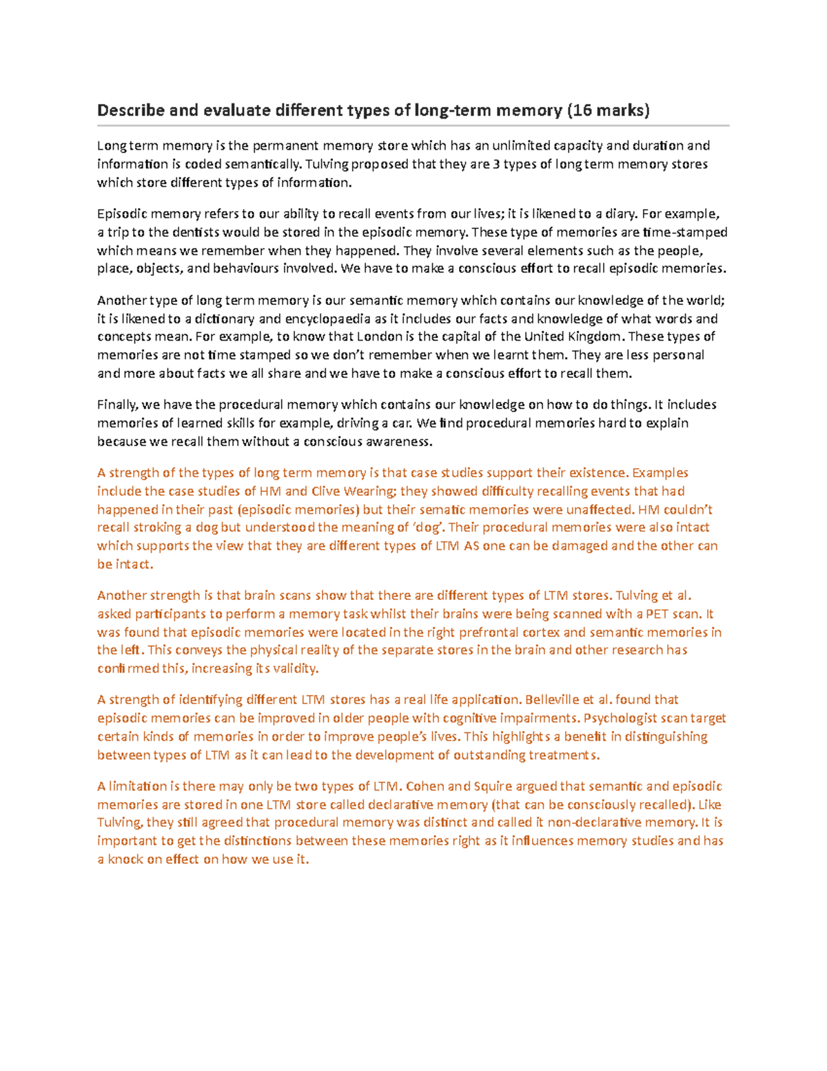 Describe and evaluate different types of long term memory - Tulving ...