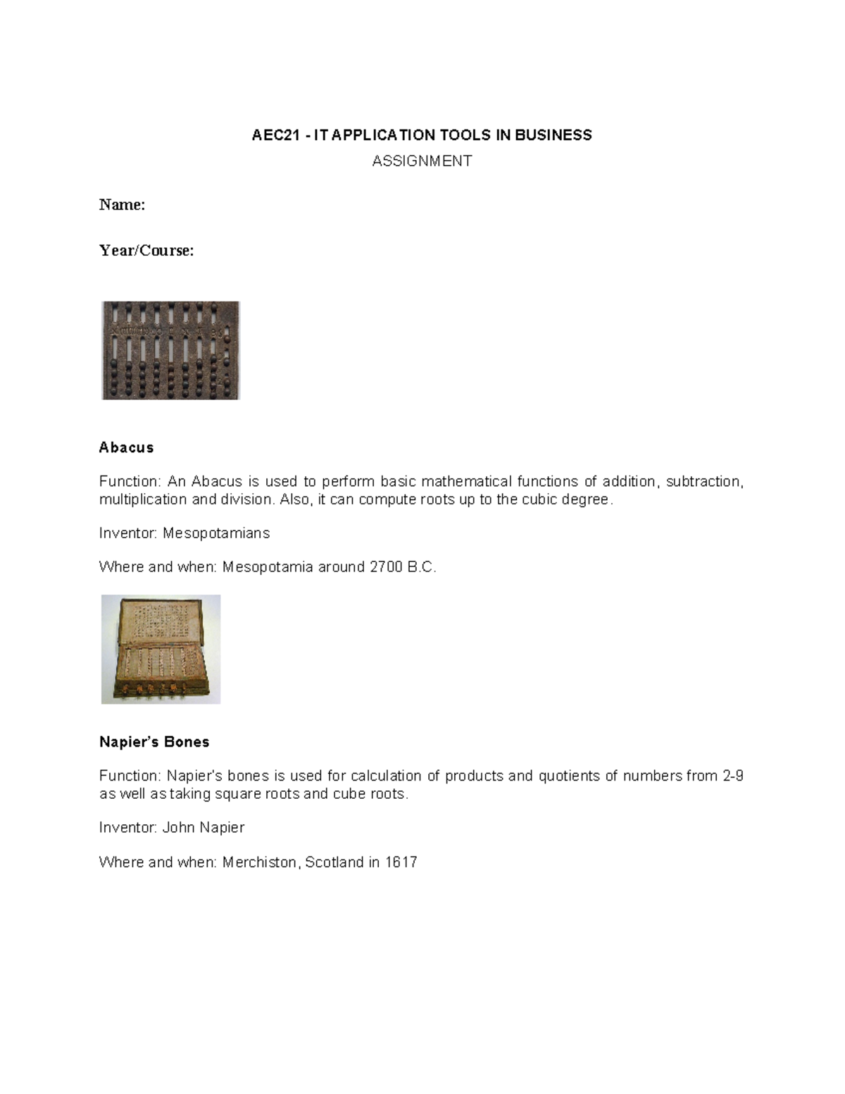 History of Computer - AEC21 - IT APPLICATION TOOLS IN BUSINESS ...
