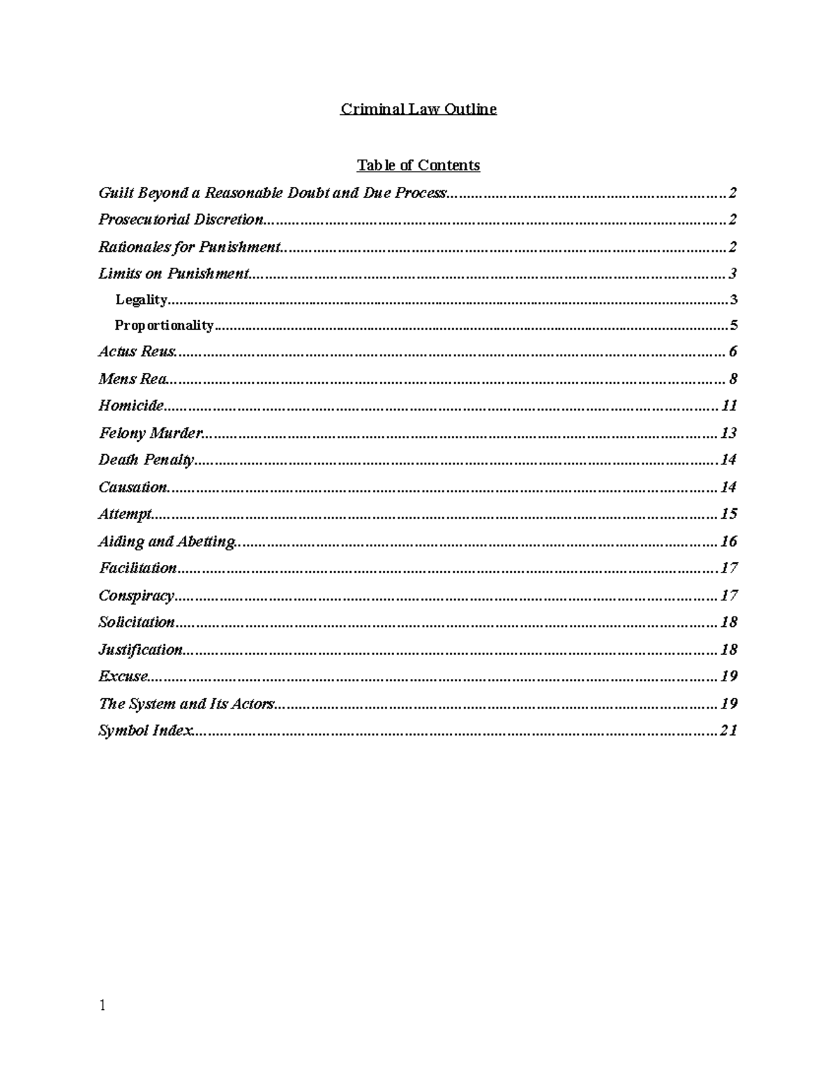 Criminal Law - Prof. Livingston 3 - Criminal Law Outline Guilt Beyond a ...