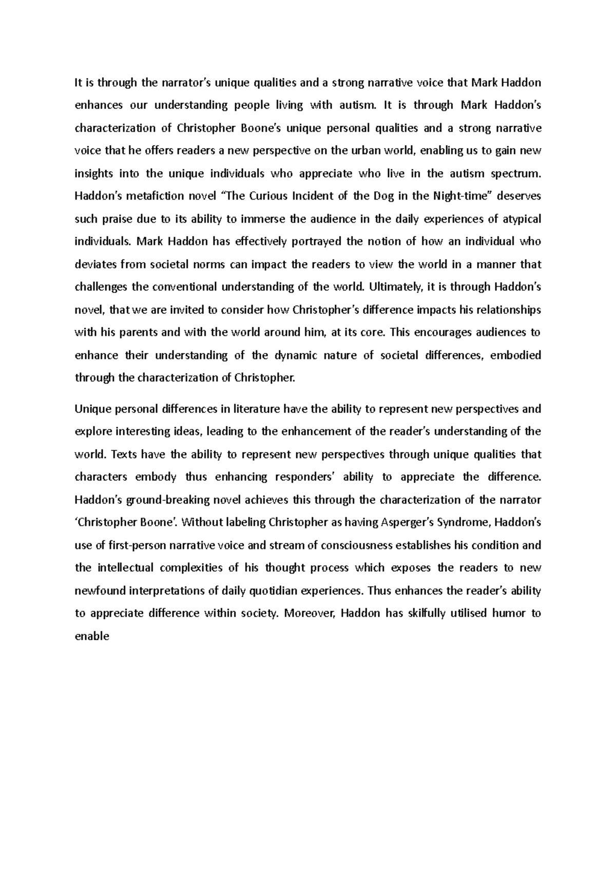 English assessment essay - It is through the narrator’s unique ...