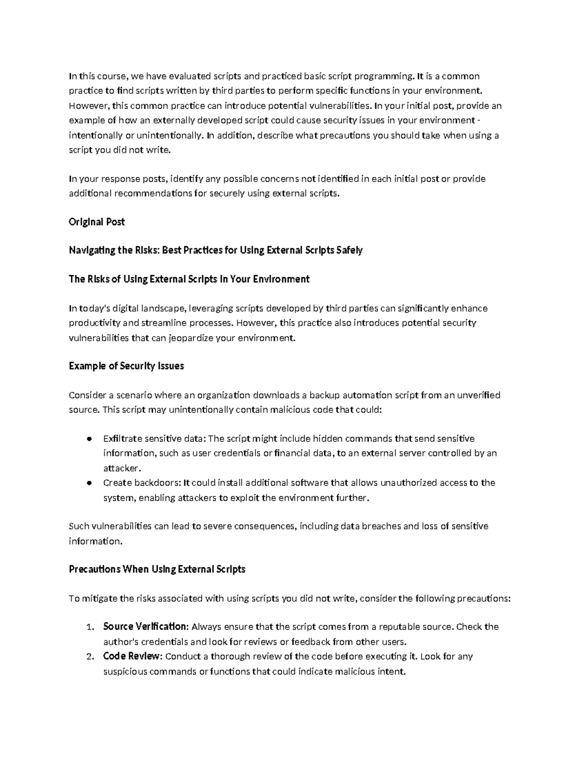 6-1 Discussion Securing External Scripts - In this course, we have ...