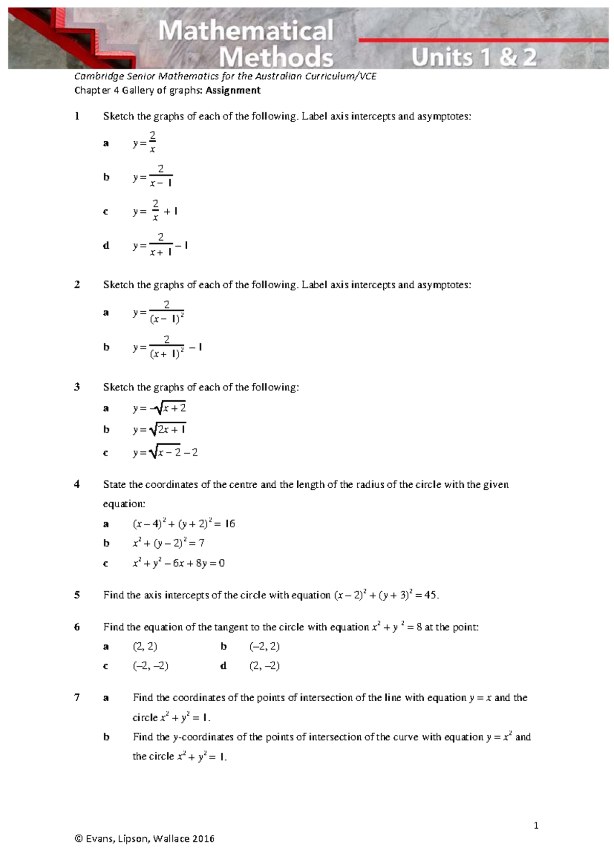 Assignment 4 with solutions - Chapter 4 Gallery of graphs: Assignment 1 1 Sketch the graphs of ...