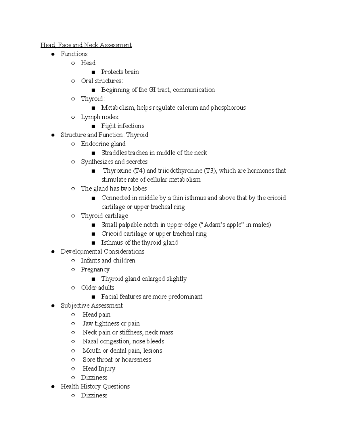 Head, Face and Neck Assessment (W3) - Head, Face and Neck Assessment Functions Head Protects ...