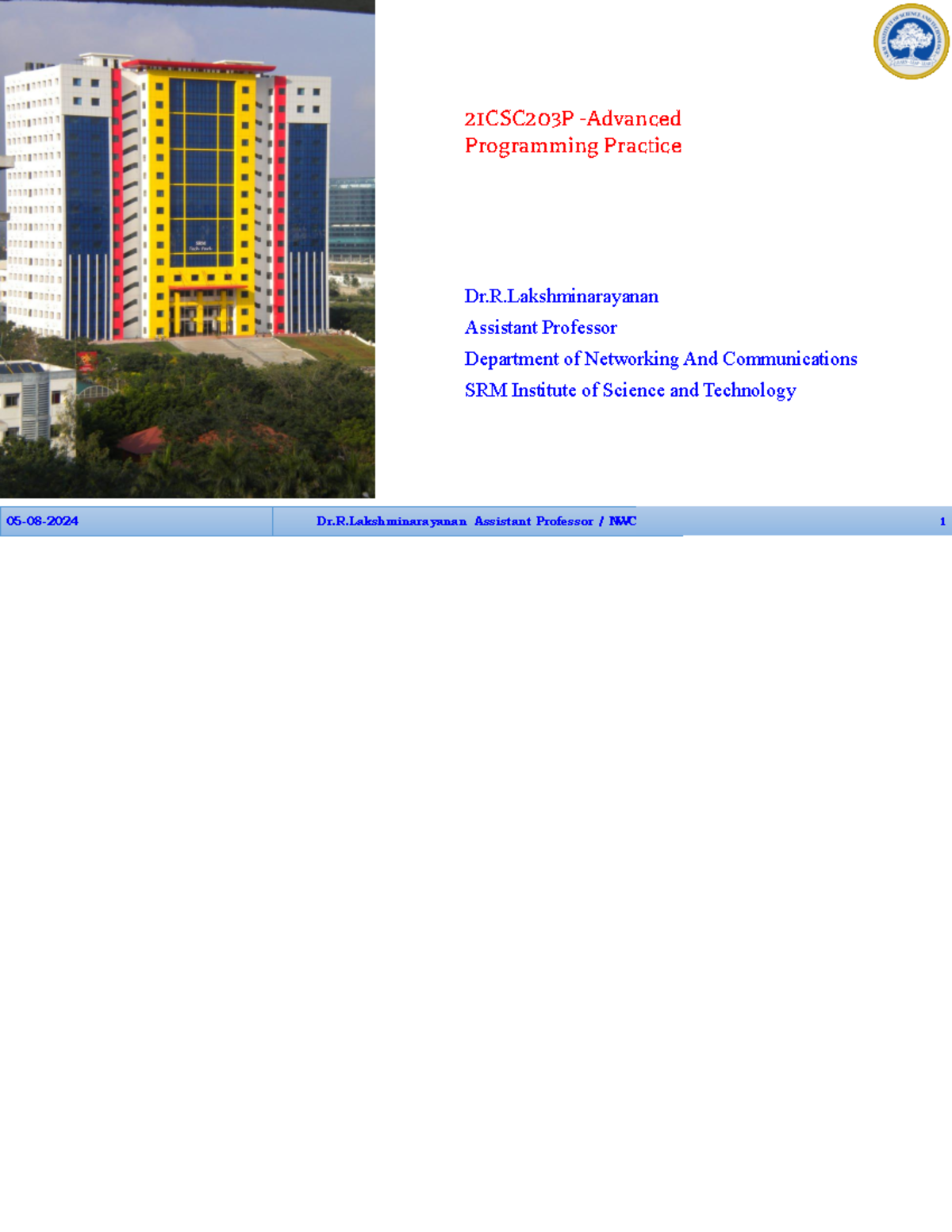 App java unit-2 ppt - 21CSC203P -Advanced Programming Practice Dr.R Assistant Professor ...