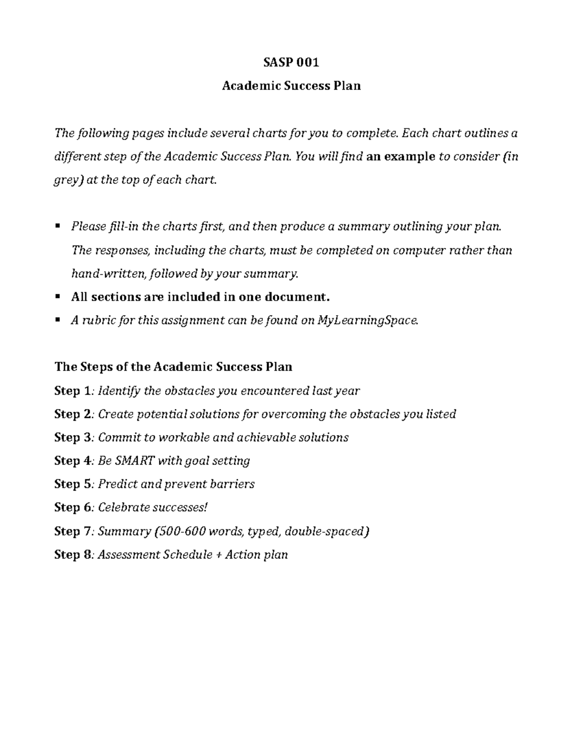 Academic Success Plan (1) (1) - SASP 001 Academic Success Plan The ...