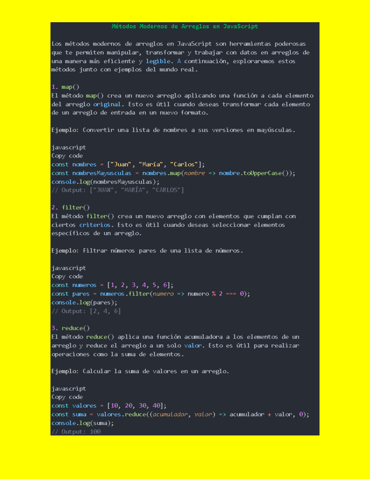 Métodos Modernos de Arreglos en Java Script - Métodos Modernos de ...