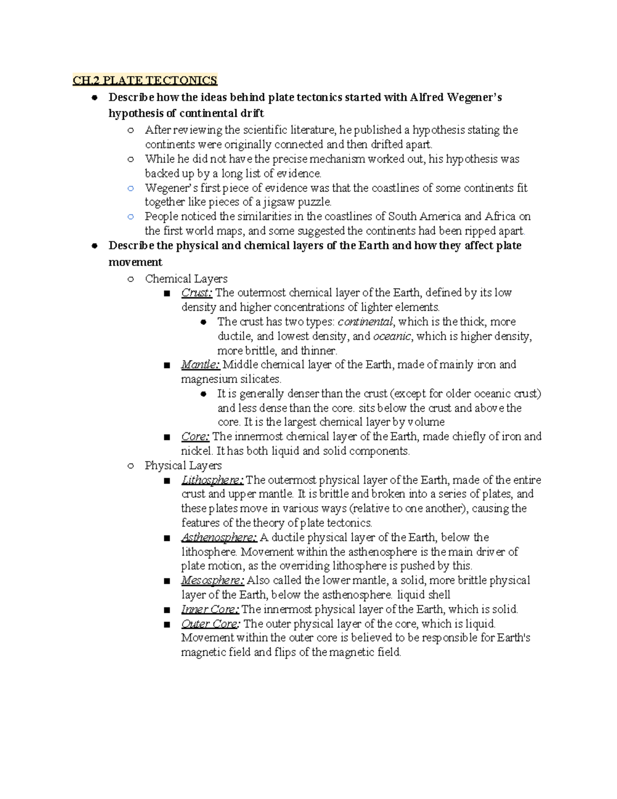 GEOL 1000 CH.2 Study Guide - CH PLATE TECTONICS Describe how the ideas ...