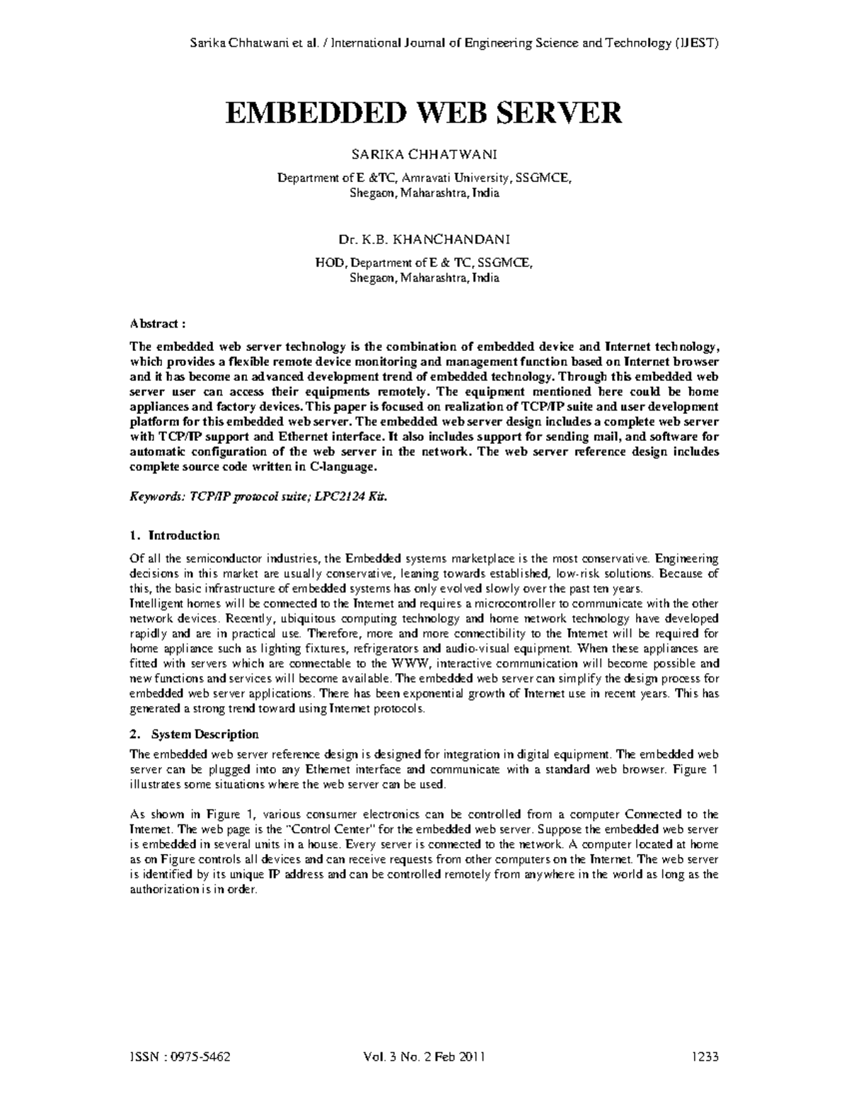 Embedded WEB Server - EMBEDDED WEB SERVER SARIKA CHHATWANI Department ...