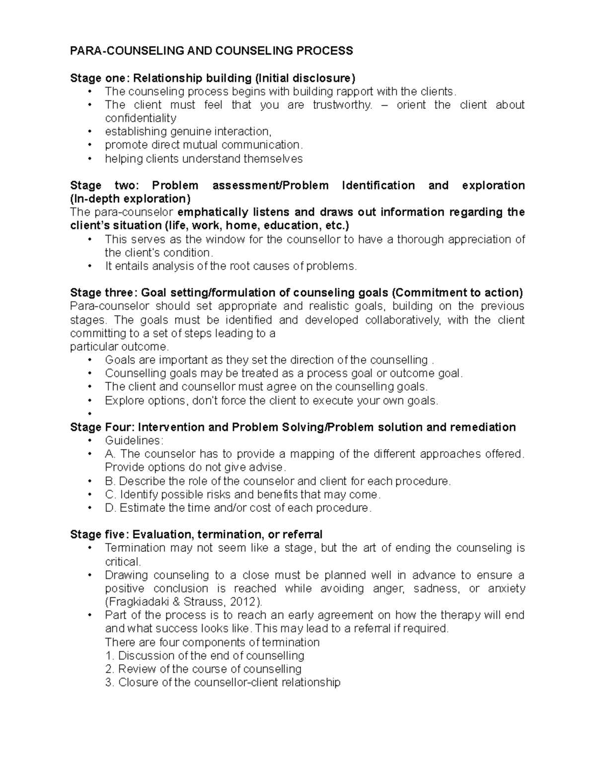 Para-counselling-process - PARA-COUNSELING AND COUNSELING PROCESS Stage ...