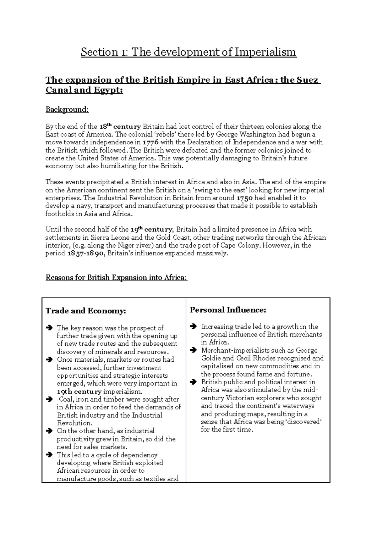 Section 1 1857 - 1890 - British Empire Notes AQA - Section 1: The ...