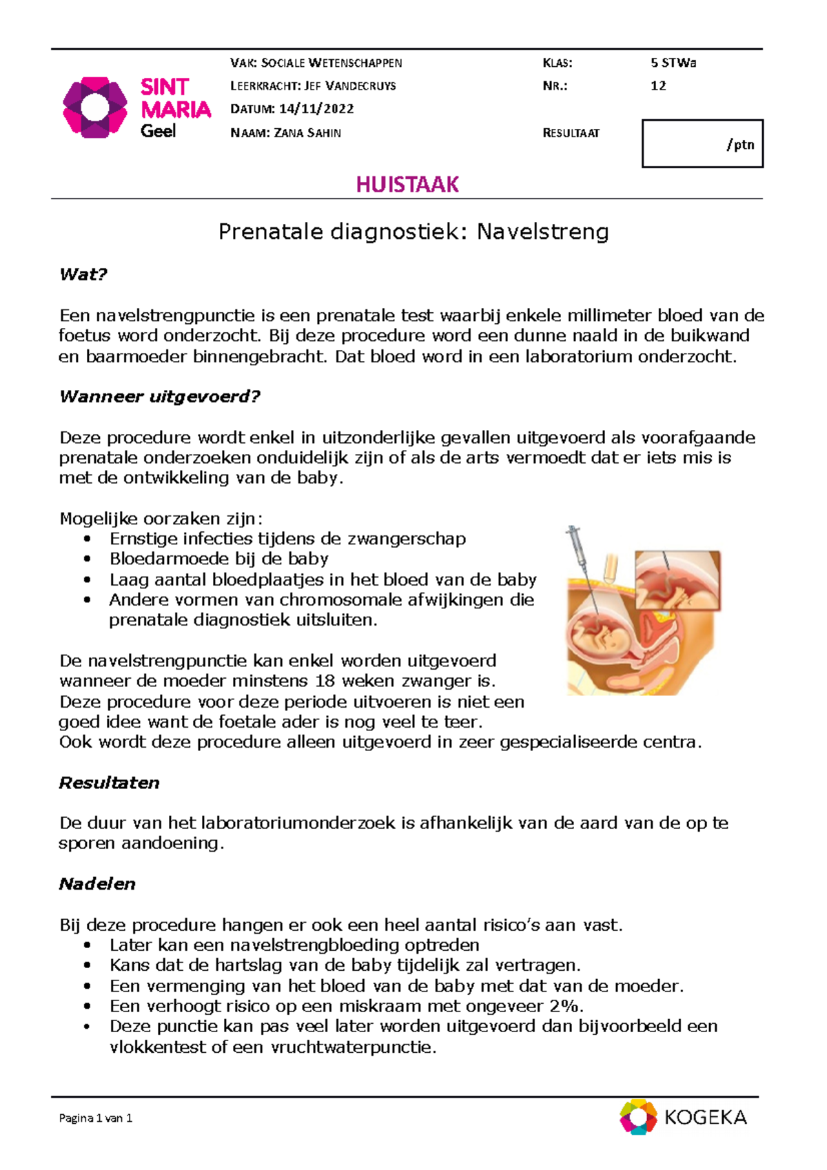 SW navelsrengpunctie - verslag over navelpunctie - VAK: SOCIALE ...