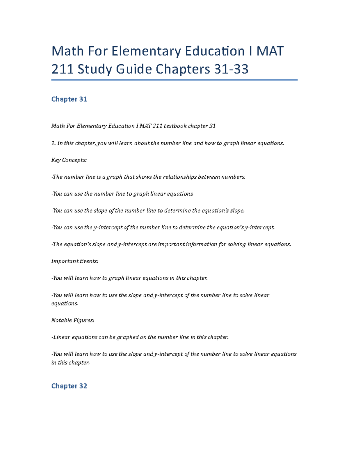 Math For Elementary Education I MAT 211 Study Guide Chapters 31-33 ...