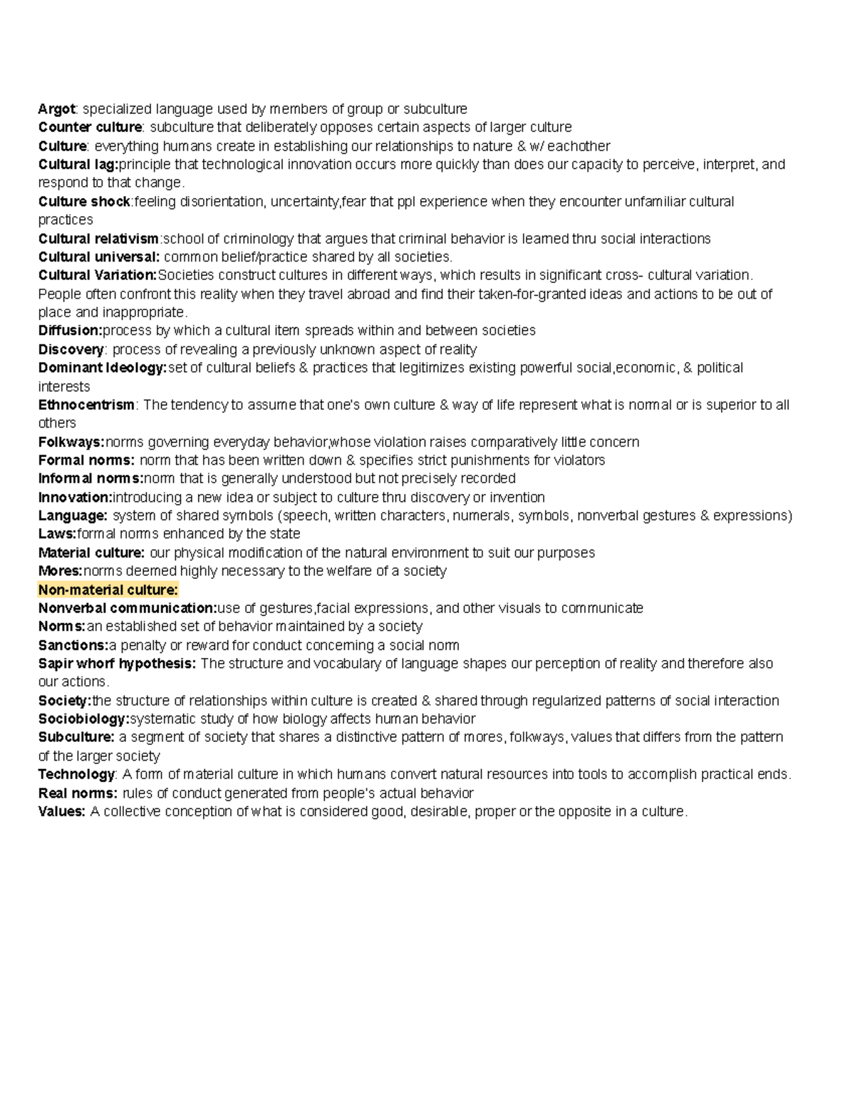 Sociology Test 2 - Argot: specialized language used by members of group ...