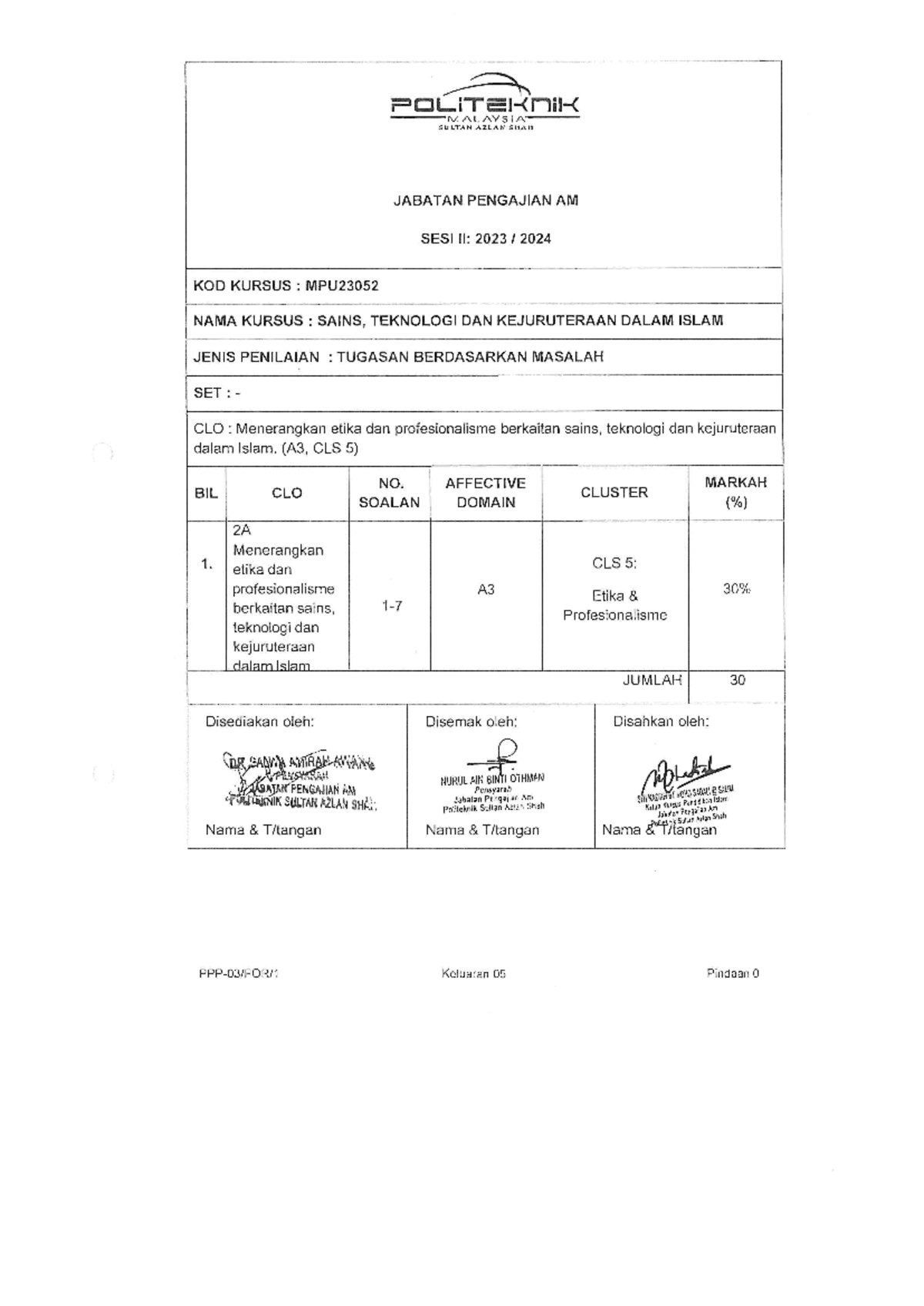 MPU23052 TBM - assignment - Diploma Ukur Bahan - Studocu