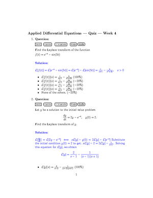 Assignment 2With Solutions - Applied Differential Equations: 5CCM211A Second Assignment This ...