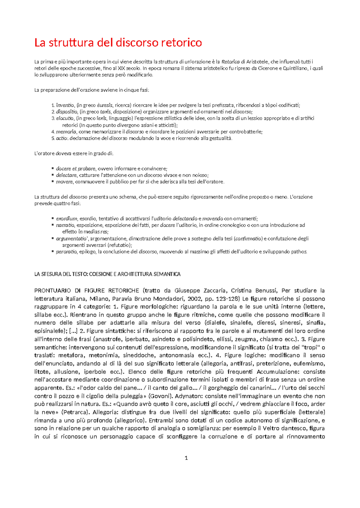 Retorica E Figure Sintattiche - La struttura del discorso retorico La ...