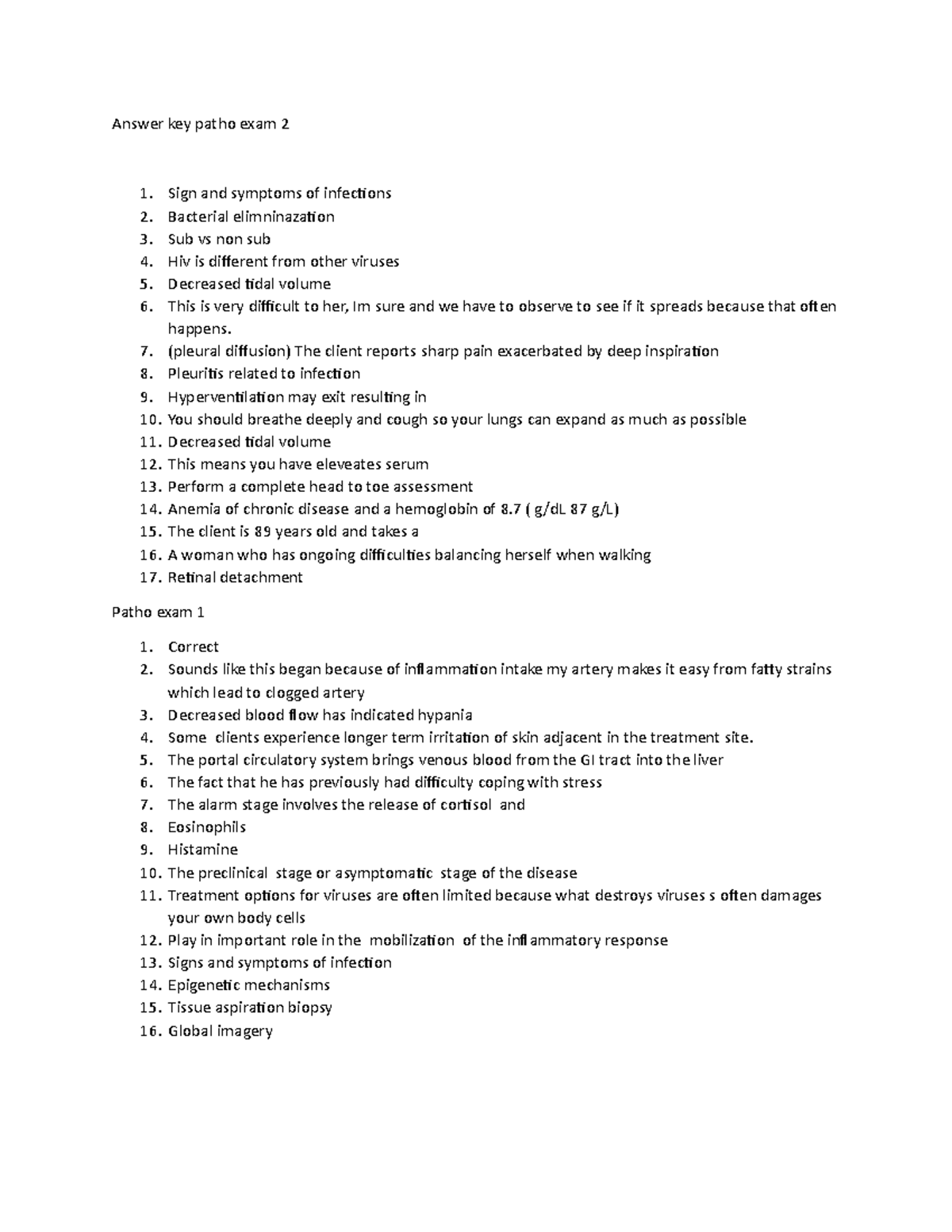 Answer key patho exam 2 - (pleural diffusion) The client reports sharp ...