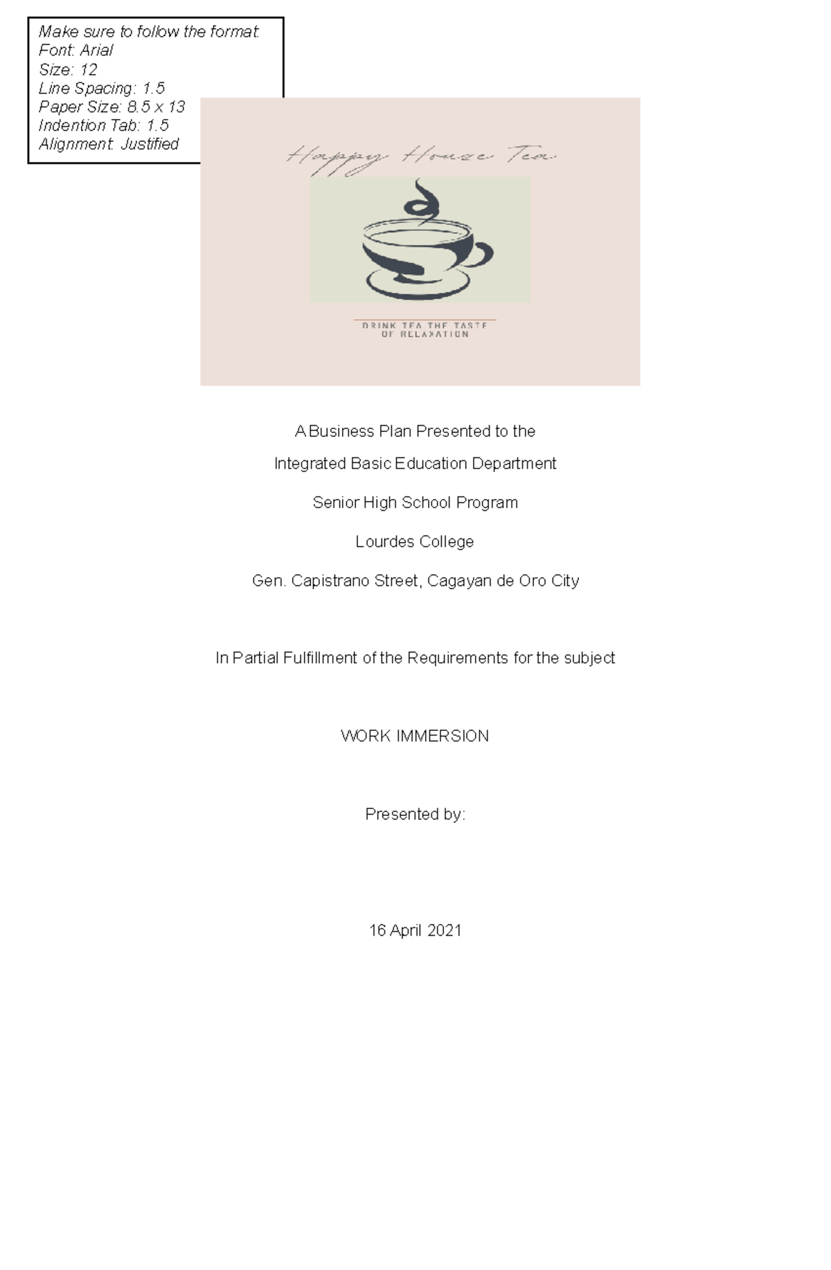 Business PLAN sample - A Business Plan Presented to the Integrated ...