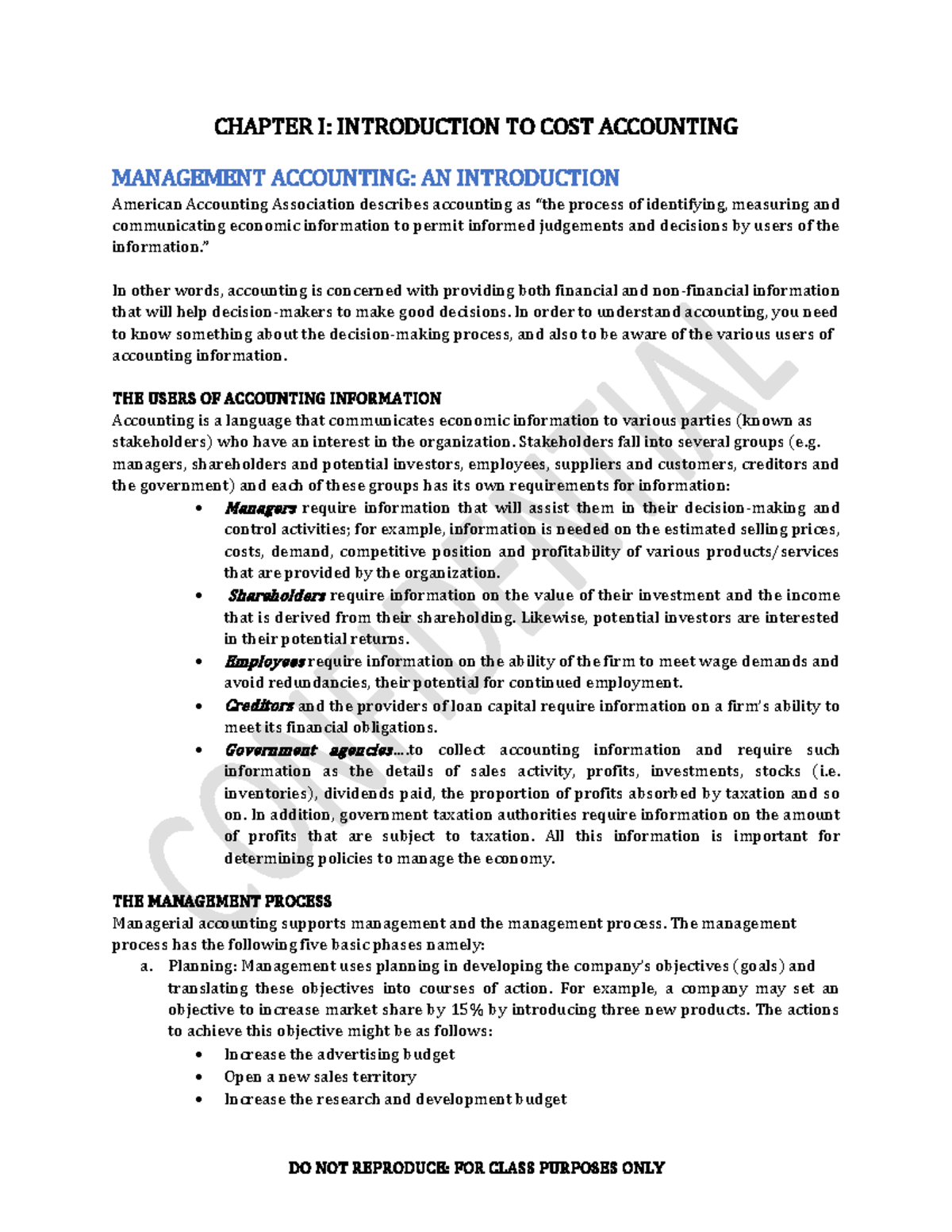 Handout#1 Introduction to Cost Accounting - CHAPTER I: INTRODUCTION TO ...
