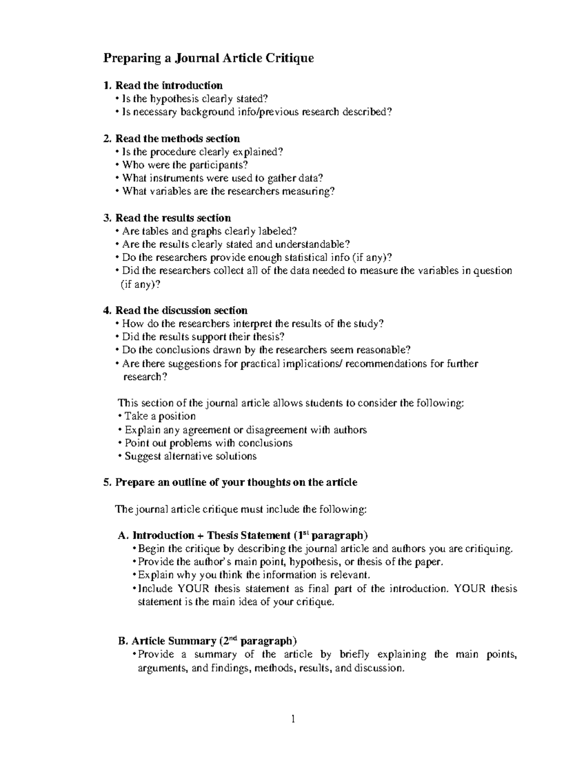 Preparing a Journal Article Critique - Read the introduction Is the ...