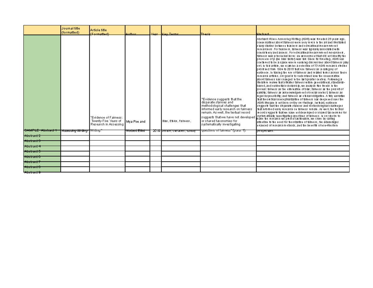 Sample Abstract Grid - Sample Grid - Journal title (formatted) Article ...