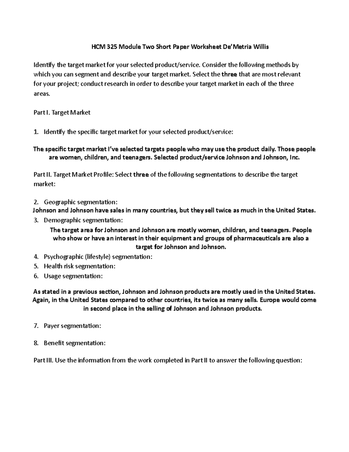 HCM 325 2-1 Short Paper Target Market Profile Worksheet - HCM 325 ...