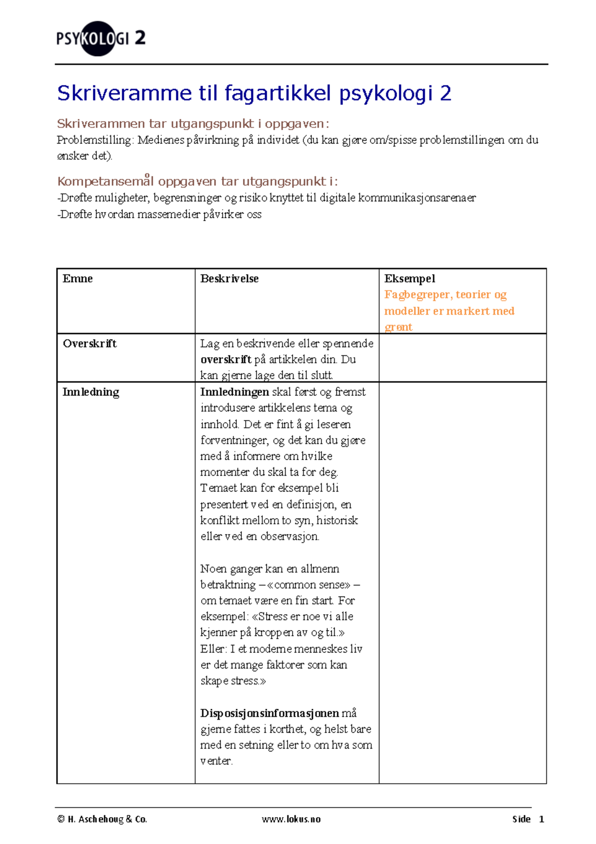 Skriveramme fagartikkel mediepåvirkning - Skriveramme til fagartikkel ...
