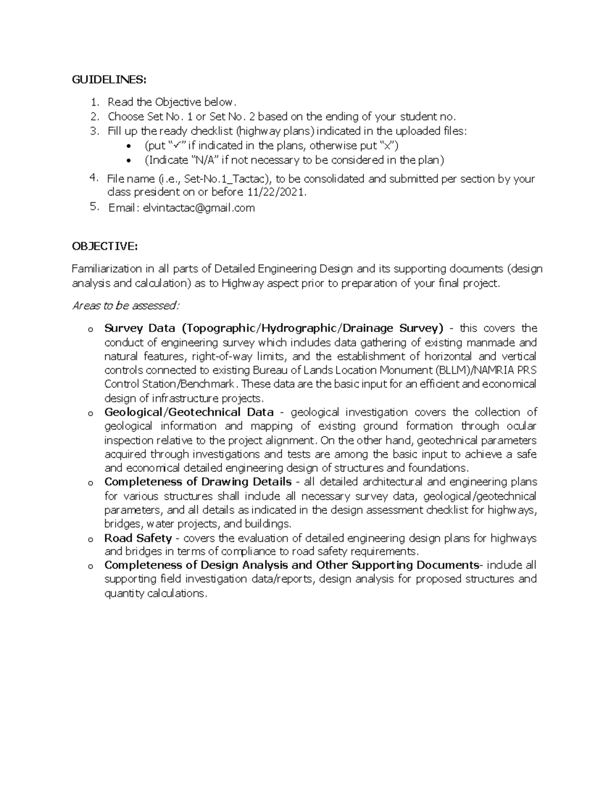 Assignment Guidelines - GUIDELINES: Read the Objective below. Choose Set No. 1 or Set No. 2 ...