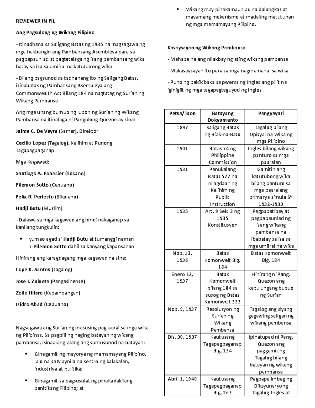 Reviewer IN FIL - Notes in Fil - REVIEWER IN FIL Ang Pagsulong ng ...