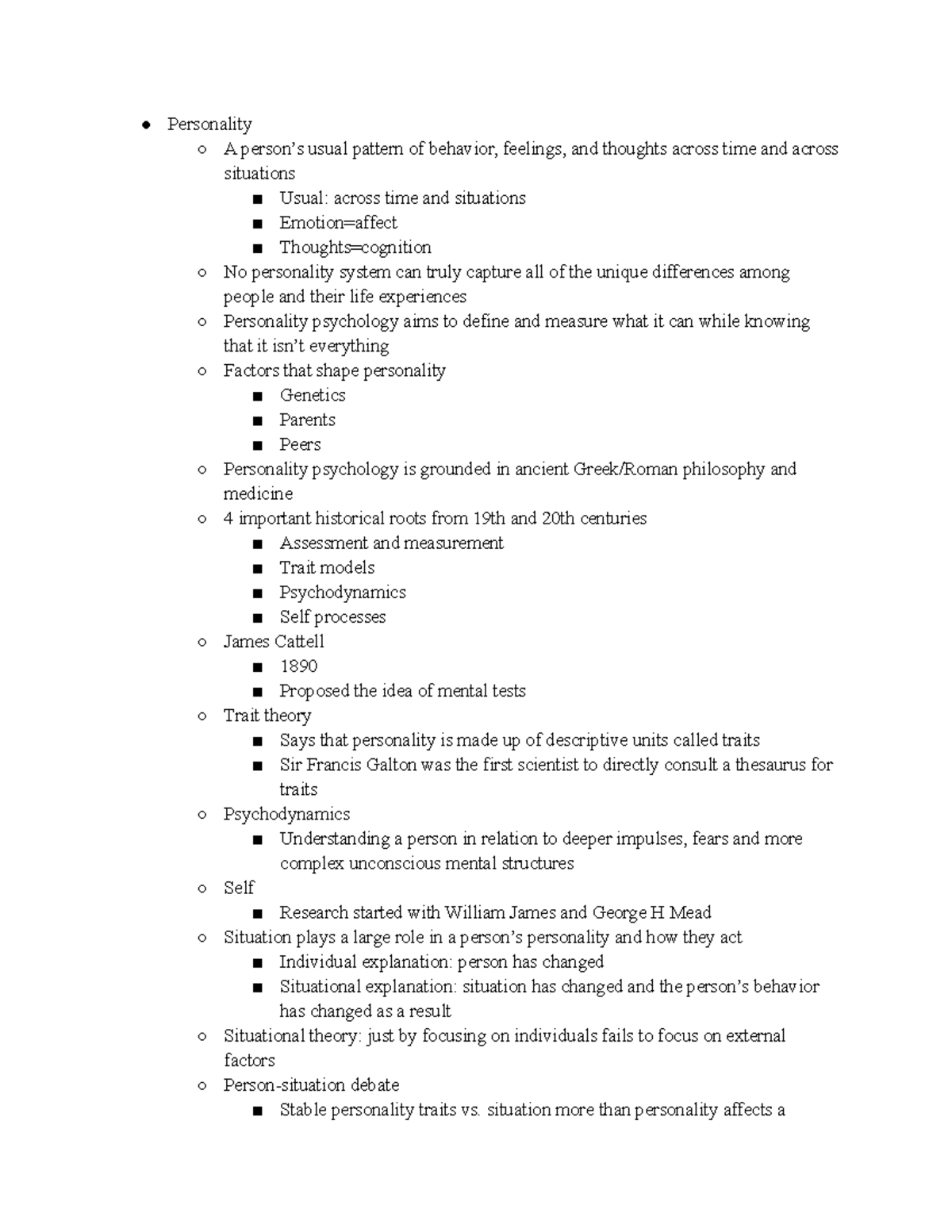 Chapter 1 - Textbook notes - Personality A person’s usual pattern of ...